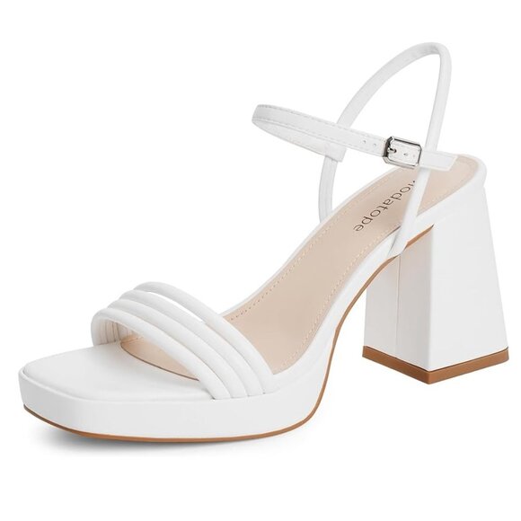 Modatope | Shoes | Modatope White Platform Chunky Heel Strappy Square ...